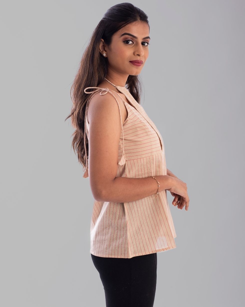 Beige And Peach Court Collarette Top • Mighty Threads