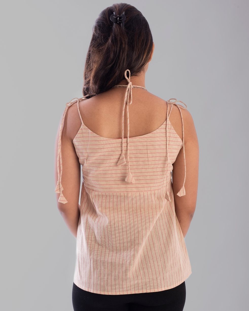 Beige And Peach Court Collarette Top • Mighty Threads